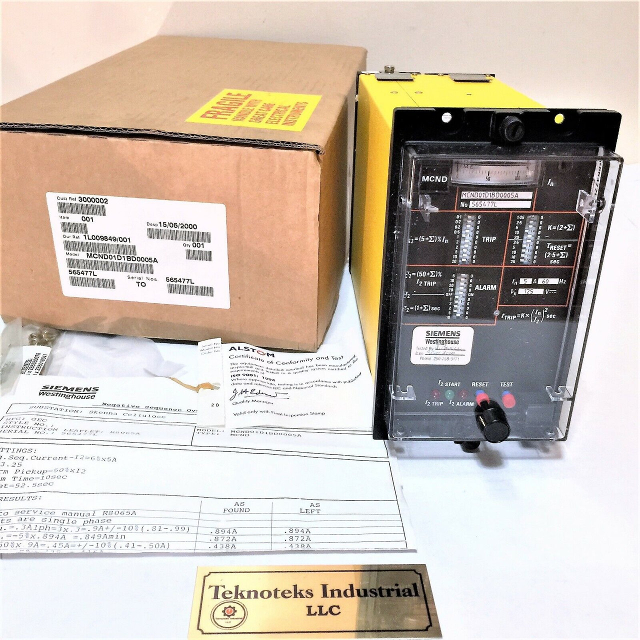 Gec Alsthom Mcnd01D1Bd0005A Negative Sequence Overcurrent Mcnd Relay ...