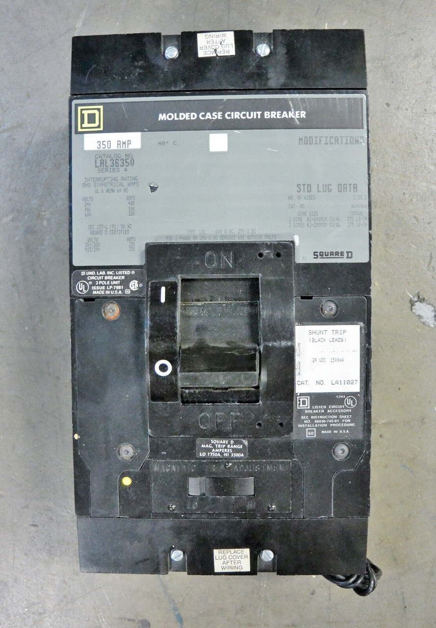 Lal36350 Square D 350 Amp 600 Volt Lug To Lug Breaker W/ 11027 24Vdc ...