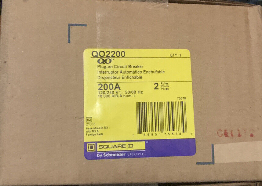Square D Qo2200 Miniature Circuit Breaker 120/240Vac 2-Pole 200A ...