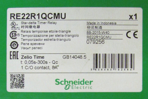 Schneider Electric Re22R1Qcmu Zelio Time Star Delta Timer Relay.05-300 ...