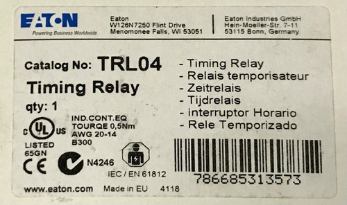 Eaton Trl04 Timing Relay 240 Vac Vdc 0.05 Second -100 Hour Timer Module ...