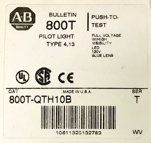 Allen Bradley 800T Qth10B 120 Vac Blue Led Push To Test Pilot Light ...