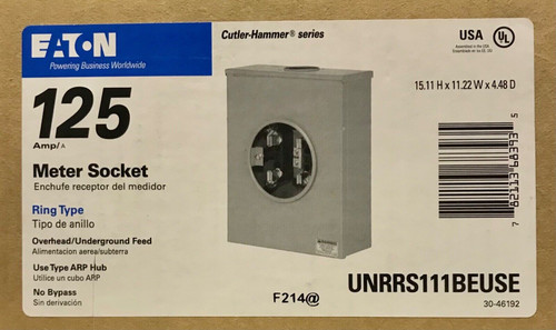 Eaton Unrrs111Beuse 125 Amp Meter Base Socket Nema 3R 600 Vac Ring Type ...