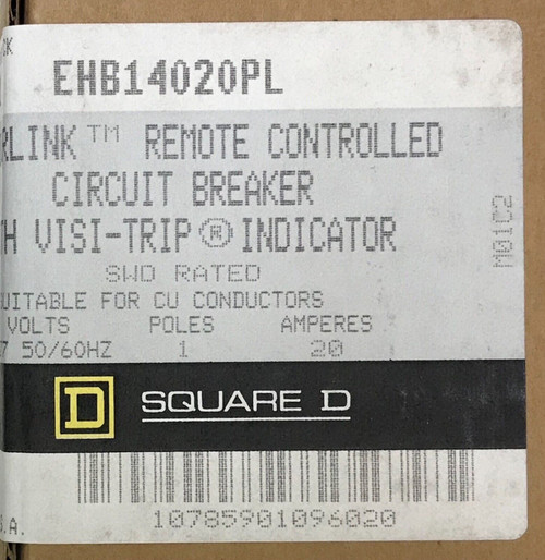 Square D Ehb14020Pl 1 Pole 20 Amp Type Ehb Powerlnk Remote Controlled ...