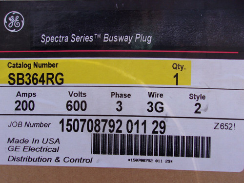 General Electric Ge Sb364Rg Fusible 200A 3 Wire 600V Bus Plug Spectra ...