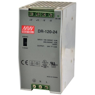 Dr-120-24 Mean Well 5A 24Vdc Power Supply Dr Series - Industrial Lynx