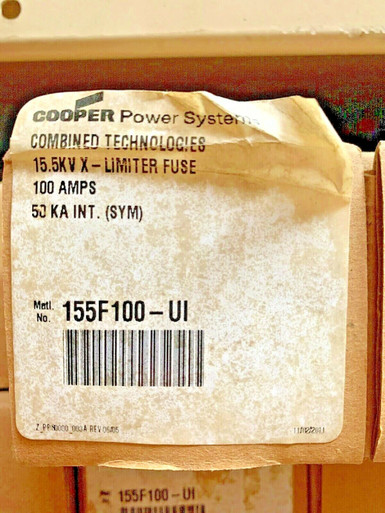Cooper Power Systems 15.5K V X- Kimiter Fuse 100 Amps 155F100-Ui ...