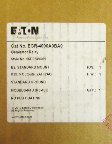 Eaton Egr 4000A0Ba0 Generator Protection Relay 66D2239G01 - Industrial Lynx
