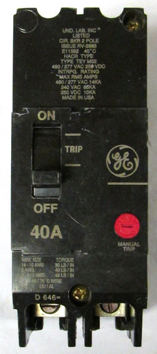 General Electric Ge Type Tey Circuit Breaker 2 Pole 40 Amp Tey240 ...