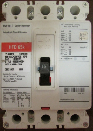 Cutler Hammer Hfd3015 3 Pole 15 Amp Hfd Breaker - Industrial Lynx