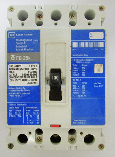 Cutler Hammer Fd3100 3 Pole 100 Amp Fd Breaker - Industrial Lynx