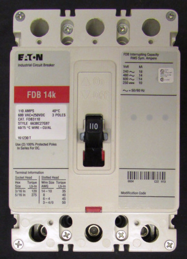 Cutler Hammer Type Fdb Circuit Breaker 3 Pole 110 Amp Fdb3110 ...