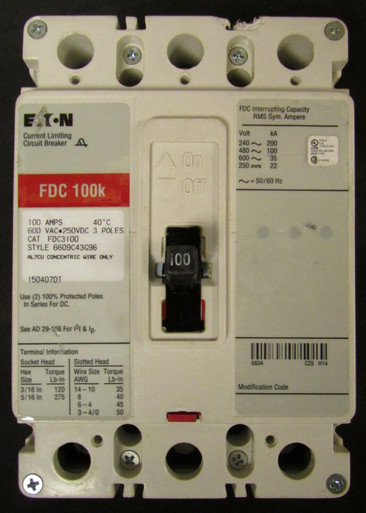 Cutler Hammer Type Fdc Circuit Breaker 3 Pole 100 Amp Fdc3100 ...