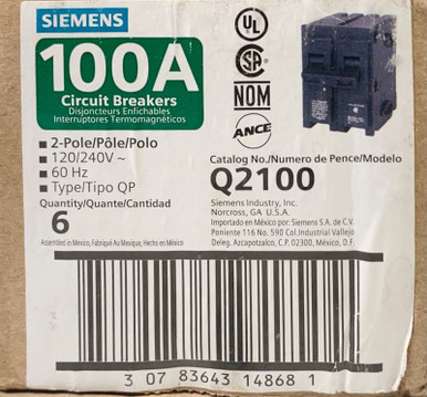 Siemens Qo2100 2 Pole 100 Amp Type Qp Circuit Breaker 120 240 Vac ...