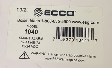 Ecco Model 1040 Smart Alarm 87-112Db(A) 12-24 Vdc Back Up Alarm Self ...