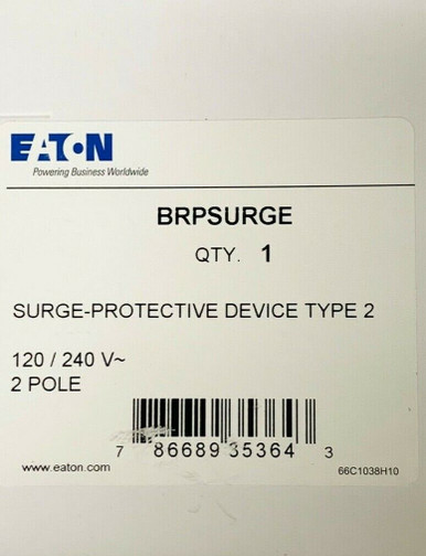 Eaton Brpsurge 2 Pole Type Br 2 Spd Surge Protection Device 120 240 Vac ...