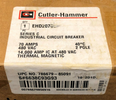 Cutler Hammer Ehd2070L Type Ehd Circuit Breaker 2 Pole 70 Amp Line ...