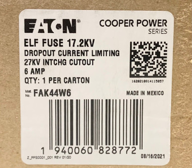 Eaton Cooper Fak44W6 17.2 Kv 6 Amp Elf Fuse Dropout Current Limiting ...