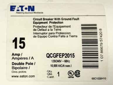 Eaton Qcgfep2015 2 Pole 15 Amp Type Qc Ground Fault Circuit Breaker ...
