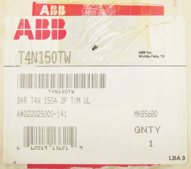 Abb T4N150Tw 3 Pole 150 Amp Bkr T4N 150A 3P Sace T Max Breaker ...