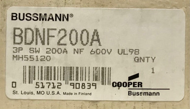 Cooper Bussmann Bdnf200A 3 Pole 200 Amp 600 Vac Non Fusible Disconnect ...