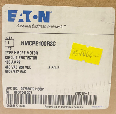 Cutler Hammer Hmcpe100R3C 3 Pole 100 Amp Type Hmcpe Motor Circuit ...