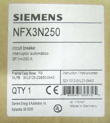 Siemens Fg Breaker 3 Pole 250 Amp Nfx3N250 - Industrial Lynx