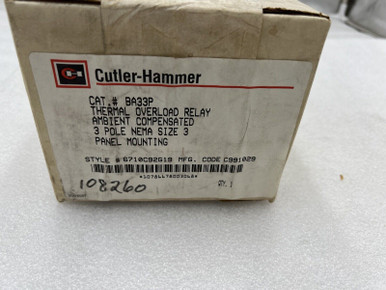 Cutler Hammer Thermal Overload Relay Ba33P #K-1967 - Industrial Lynx