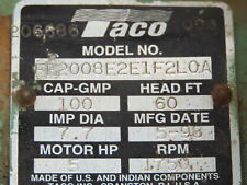 Taco Fe Series Horizontal Centrifugal Pump 3X2" Flanged 7.7" Impeller ...
