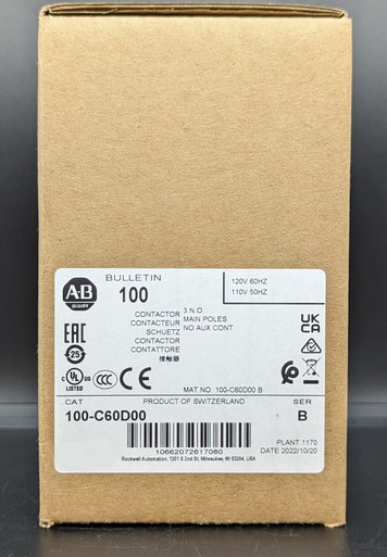 Allen Bradley 100-C60D00 3P 60A Iec Contactor No Aux Usa - Industrial Lynx