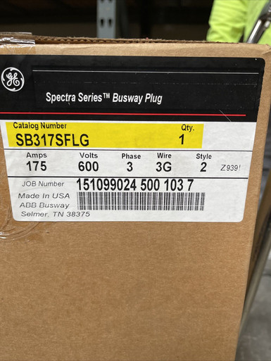 Ge Spectra Series Bus Plug Sb317Sglg 175 Amp 600V 3Ph Breaker Type ...