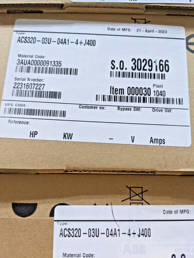 Abb Drive 480 Vac 2Hp 3 Phase W/ Keypad Acs320-03U-04A1-4+J400 ...