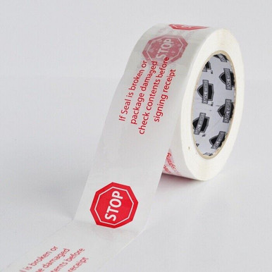 Printed Tapes Stop Sign Tamper Evident 3" X 110 Yards, 48 Rolls White ...