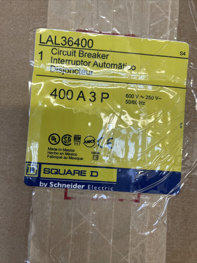 Square D Lal36400 400 Amp 600 Volt 3 Pole Feed Thru Circuit Breaker ...