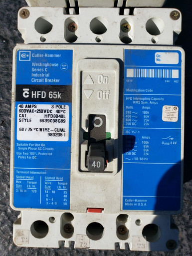 Cutler Hammer / Westinghouse 40 Amp C Hfd 3040L Breaker - Industrial Lynx