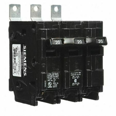 Siemens B320 Miniature Circuit Breaker, 20 A, 240V Ac, 3 Pole, Bolt On ...