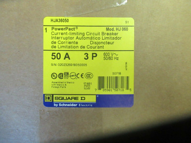 Square D Hja36050, 50 Amp, 600 Volt, 3 Pole, 65K, Circuit Breaker ...