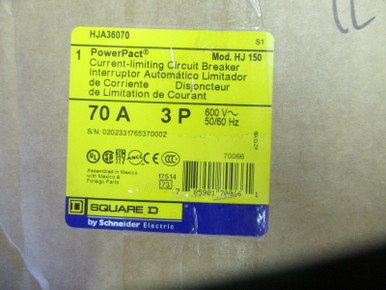 Square D Hja36070, 70 Amp, 600 Volt, 3 Pole, 65K, Circuit Breaker ...