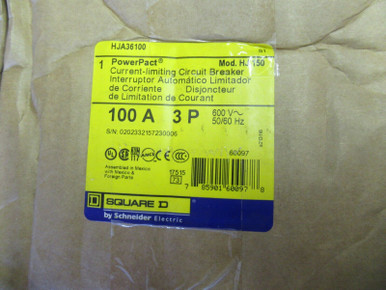 Square D Hja36100, 100 Amp, 600 Volt, 3 Pole, 65K, Circuit Breaker ...