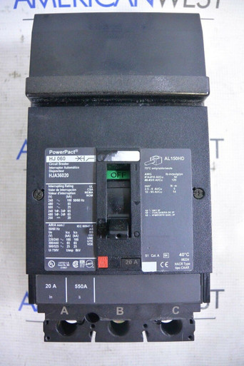 Hja36020 Square D 20 Amp 600 Volt Powerpact Hg I Line 65K Circuit ...