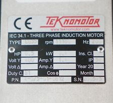 Teknomotor 4-075-01-0812 3-Phase Induction Motor 11,180 Rpm ...