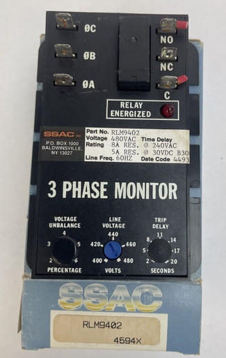 Ssac Rlm9402 3 Phase Monitor 480Vac 8A Res @ 240Vac 5A Res @ 30Vdc ...