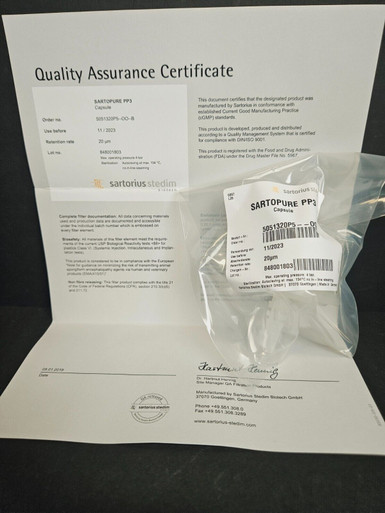 Sartorius Filter Capsule Sartopure Pp3 20 Um Size 5 Total Of 5 Filters ...