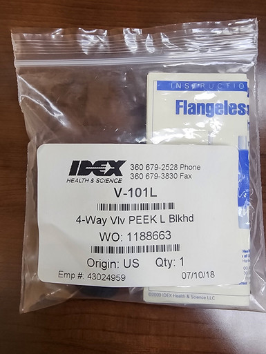 Idex 4-Way Valve Peek Bulkhead "L" Flow Valve - Industrial Lynx