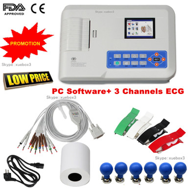 Ecg300G Digital 3 Channel Ecg/Ekg Machine 12-Lead Electrocardioraph ...
