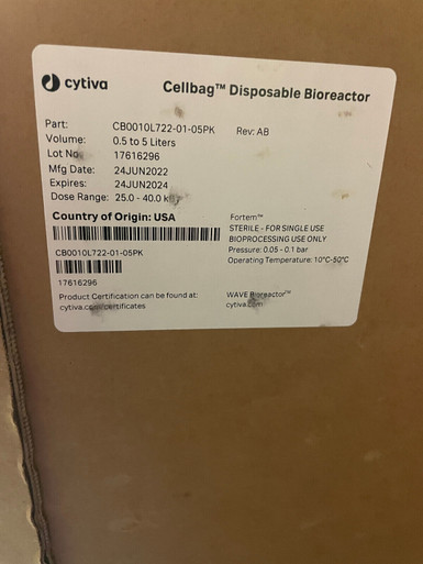 Cytiva Cellbag Disposable Bioreactor 0.5 To 5 Liters Cb0010L722-01 ...