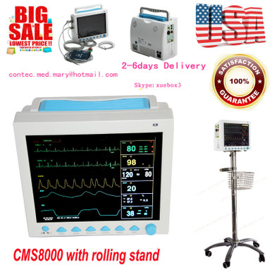Rolling Stand Vital Sign Patient Monitor,Ecg Pr Spo2 Temp Resp+ Cms8000 ...