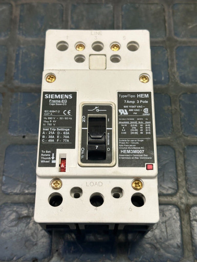 Siemens Hem3M007 Frame-Eg Circuit Breaker, 7 Amp 3 Pole Type Hem ...