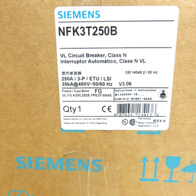 Siemens Nfk3T250B Low Voltage Vl Ul Listed Molded Case 250A 3-Pole 600V ...