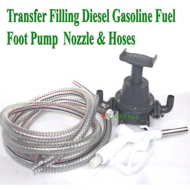 Transfer Refilling Gasoline Diesel Fuel Foot Pump Kit & Manual Nozzle W ...